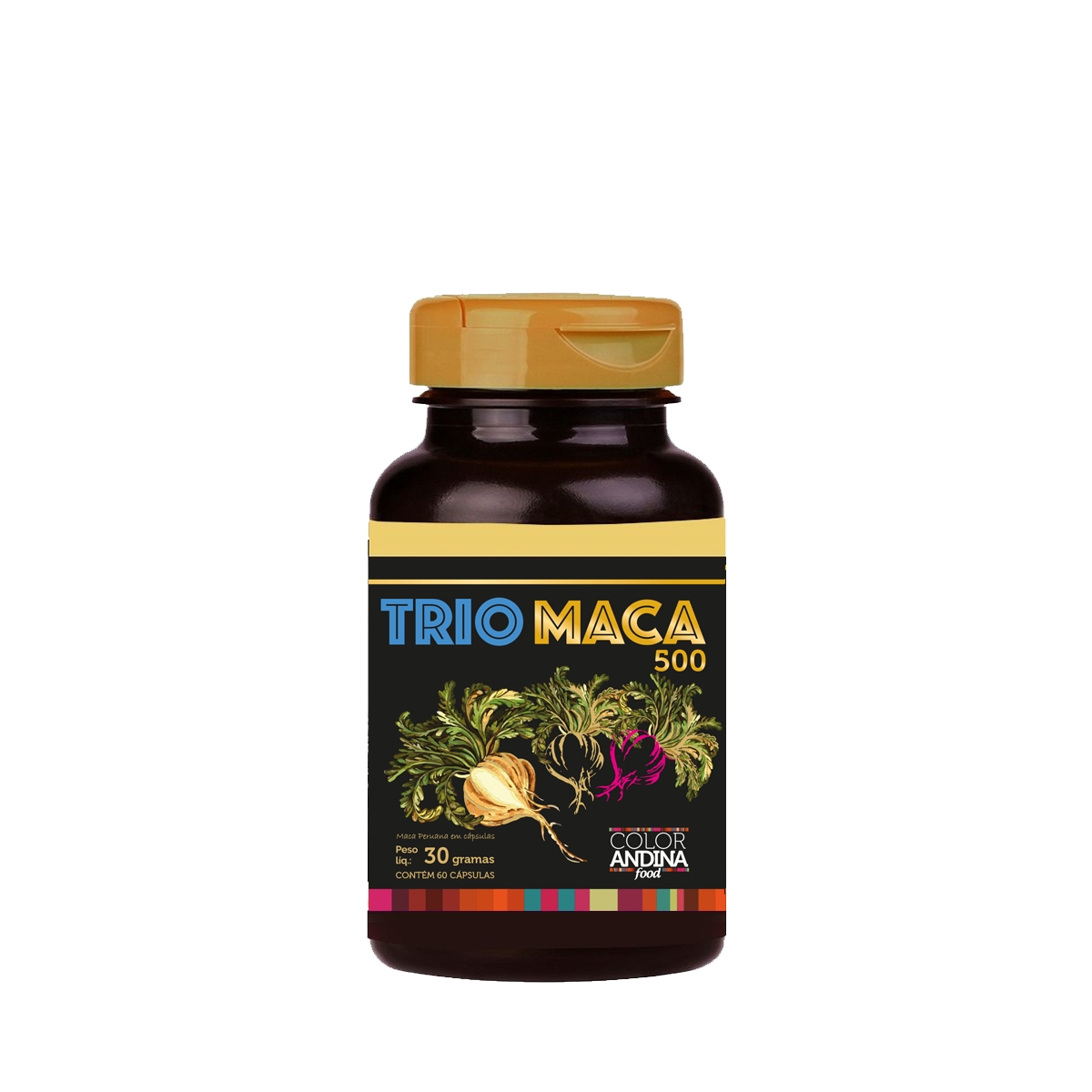 Trio Maca 500 (60 Cáps.) Maca Peruana Preta, Amarela e Vermelha - Color ...